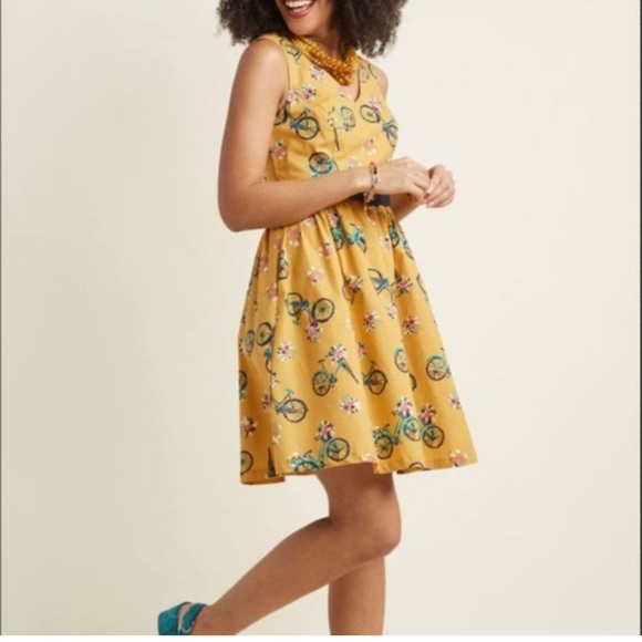 Modcloth | Dresses | Modcloth Bicycle Fit And Flare Mini Dress Mustard ...